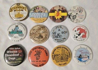 Lot 12 Vintage Pinback Buttons Wisconsin Catfish Steamboat Sportsmen ...