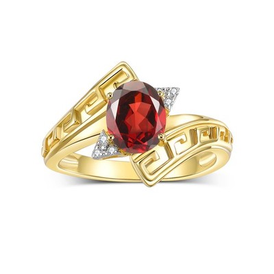 RYLOS YELLOW GOLD PLATED SILVER GARNET & DIAMOND GREEK KEY RING SZ 5-10 ...