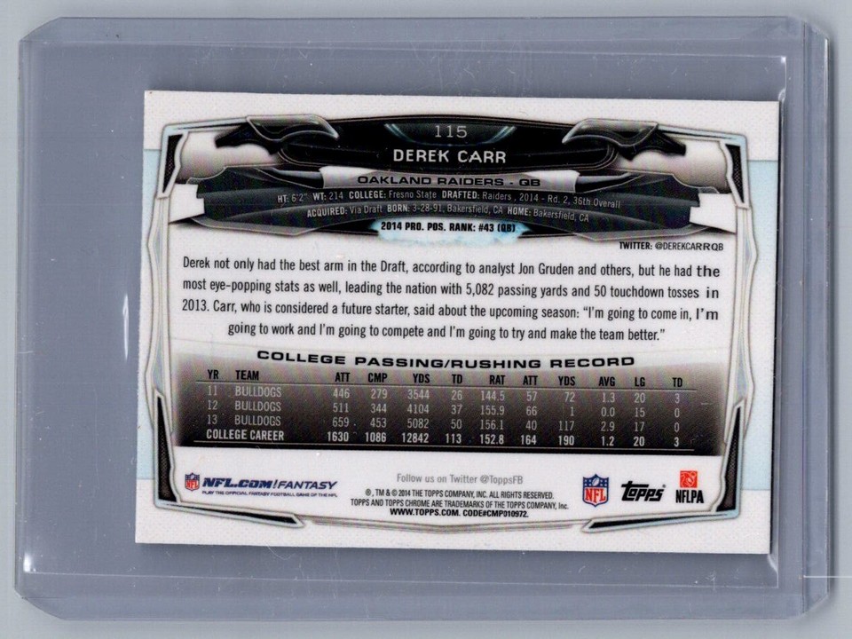 2014 Topps Chrome #115 Derek Carr MINI | eBay