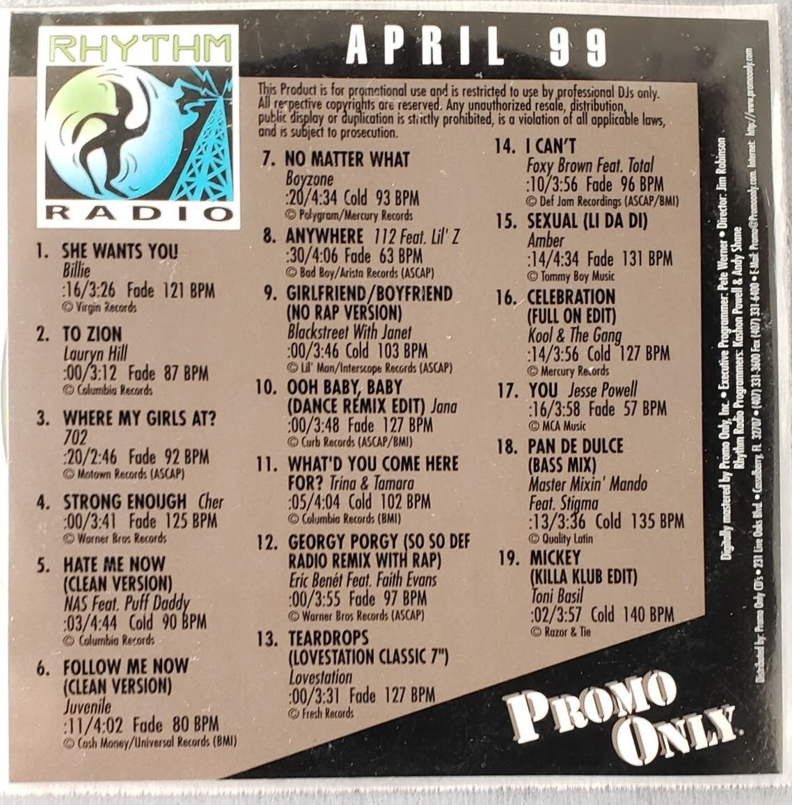 Promo Only CD - April 1999 - Rhythm Radio Series - Promotional CD for ...