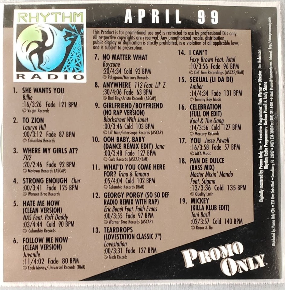 Promo Only CD - April 1999 - Rhythm Radio Series - Promotional CD for ...