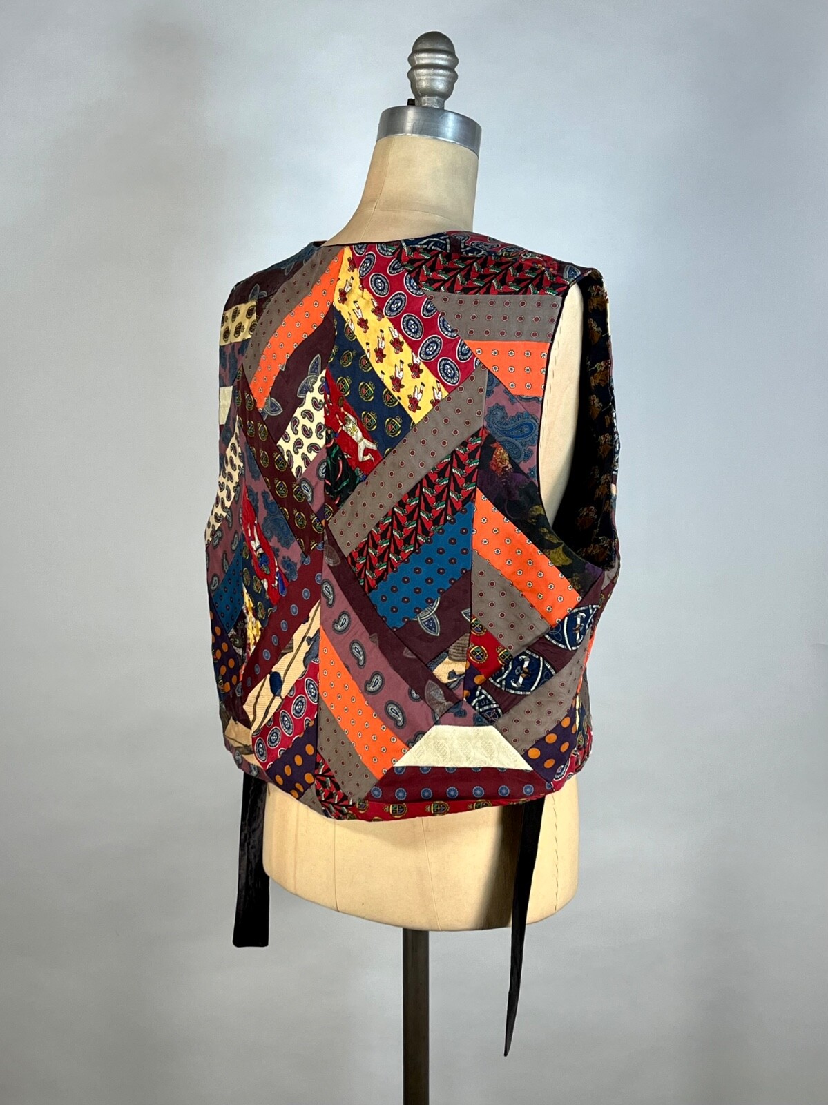 Vintage ONE-OF-A-KIND quilted silk neckties reversible Mens vest w ...