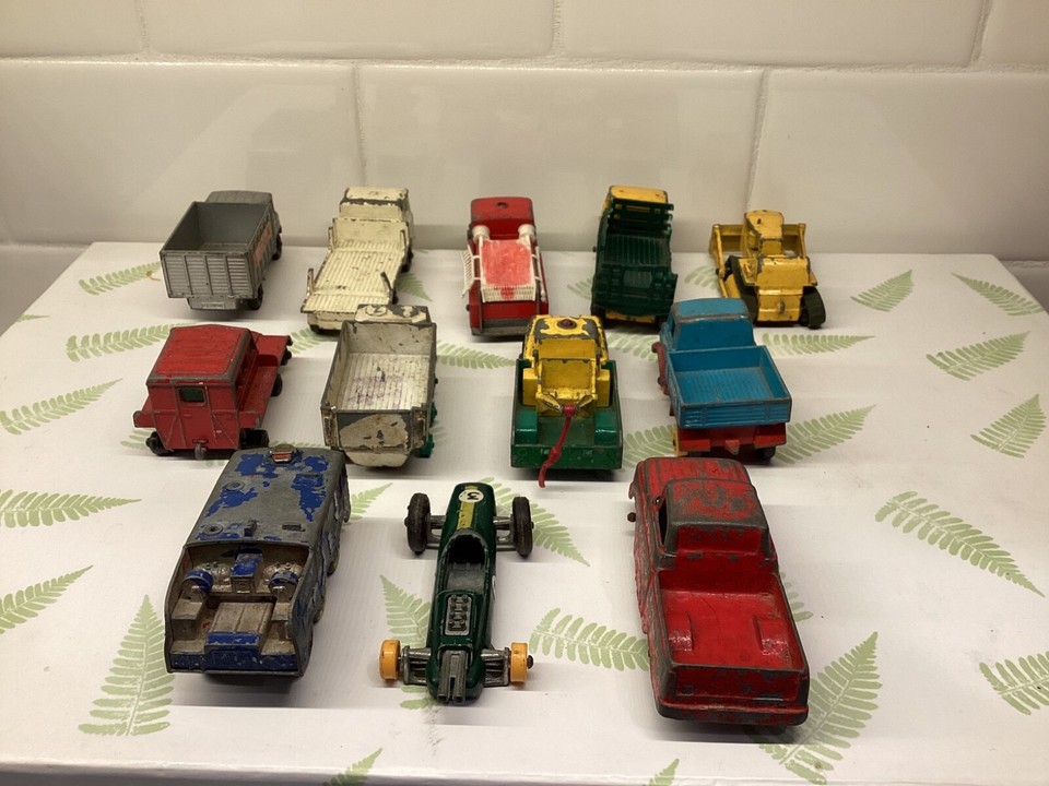 Lot of 12 Vintage Mostly Lesney Matchbox Cars, 60s plus. Parts or ...