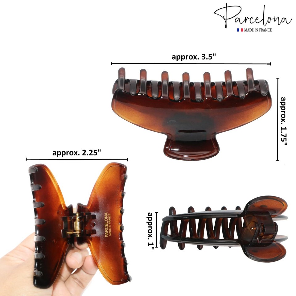 Parcelona French Basic Medium 3 1/2" Celluloid Tight Spring Hair Claw ...