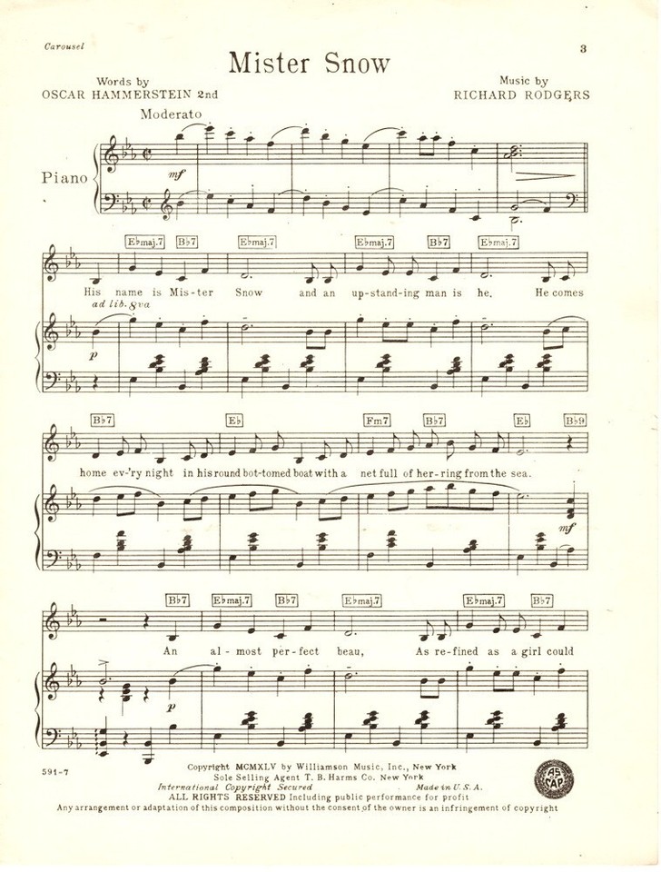 Mister Snow, Carousel, Rodgers & Hammerstein, 1945, Vintage Theatre Music | eBay