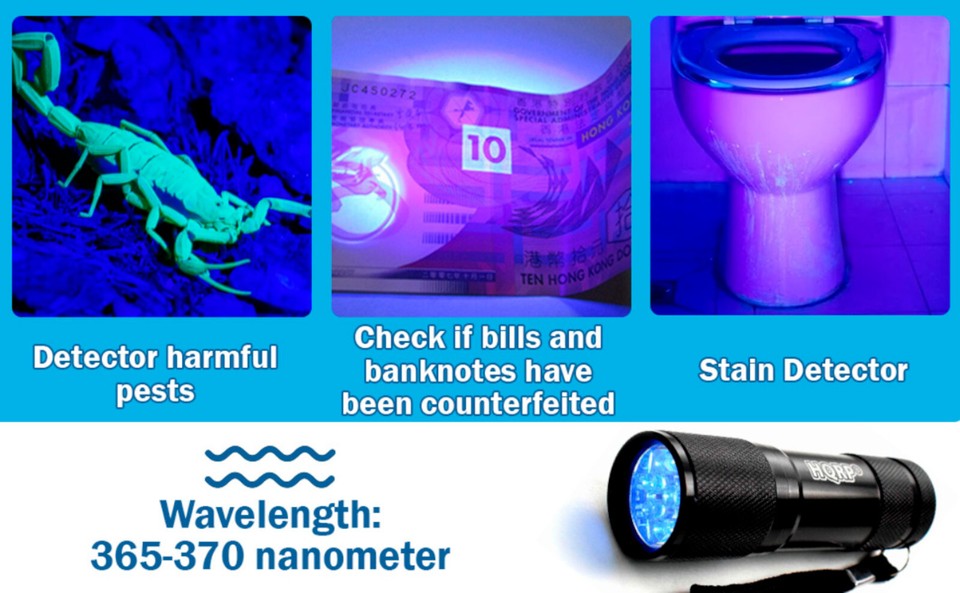 HQRP Professional LED Ultra Violet Black Light Fake Money Detector ...