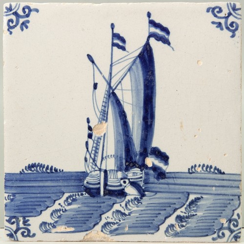 Nice Dutch Delft Blue tile, sailboat, 18th century. | eBay