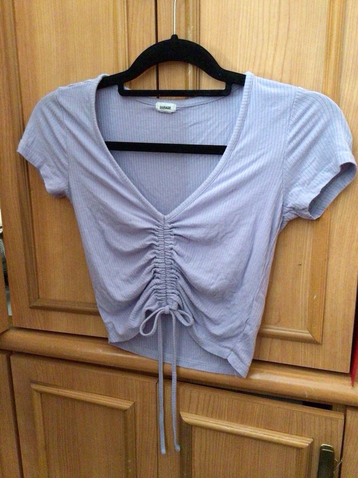 Garage Purple V-Neck Scrunch Front Tie Crop Top Size XS | eBay