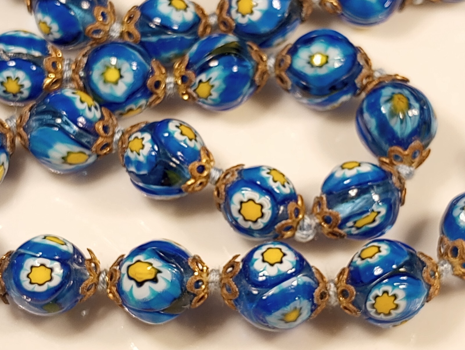 Vintage Italian Cobalt Blue Yellow White Millefiori G… - Gem