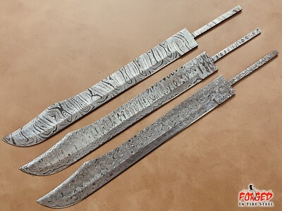 LOT OF 3 DAMASCUS STEEL HAND FORGED BLANK MACHETE BLADES KNIFE MAKING ...