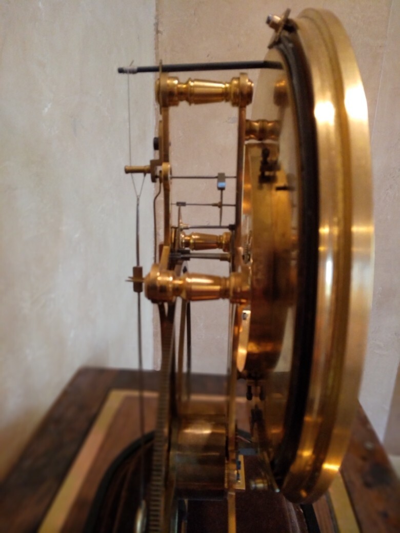 French Great Wheel Skeleton Clock bronze glass dome long duration 1 ...