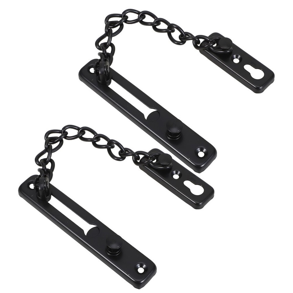 2pcs Door Chain Lock - Black Stainless Steel Anti-Theft Chain Door Lock ...