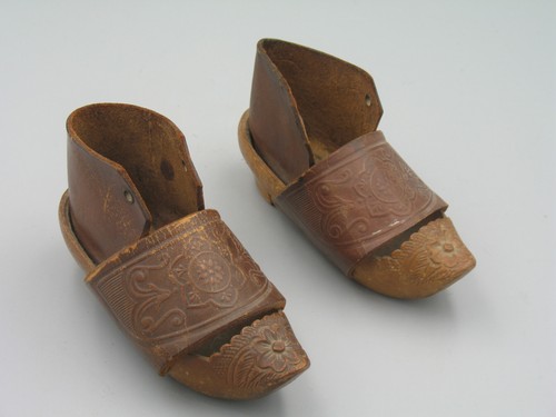 Antique French Child's Childrens SABOT Hand Tooled Leather Wood Clog ...