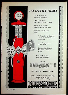 Milwaukee Tank Works Visible Pump Color Ad 1928 Wisconsin | eBay