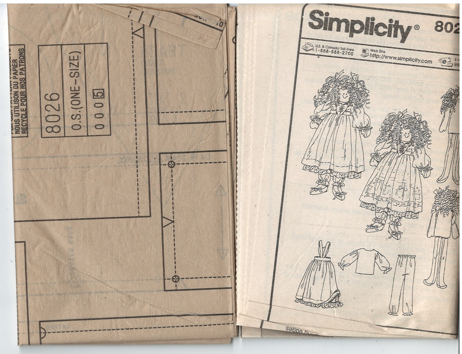 1998 Simplicity Crafts 8026 Doll Clothes Sharin'-a-little-bit pattern ...