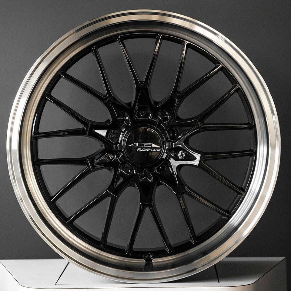 18x10 inch Ace Alloy AFF04 Custom Wheel Rim Gloss Black Diamond Lip 2.0 ...