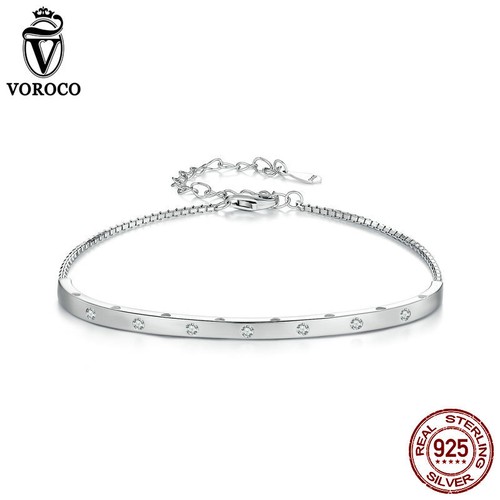 VOROCO Elegant Women 925 Sterling Silver Simple Bracelet Chain Jewelry ...