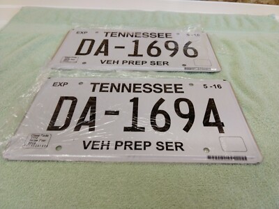 2016 Tennessee Veh Prep Ser License Plate Lot (DA-1694,DA-1696) | eBay