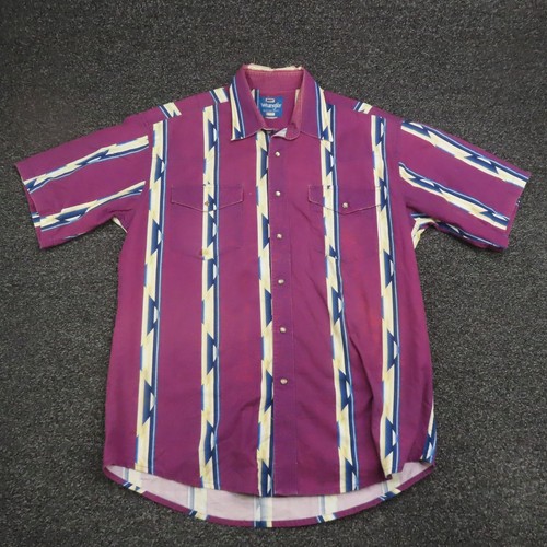 Vintage Wrangler Shirt Mens Large Purple Aztec Western Pearl Snap Rodeo ...