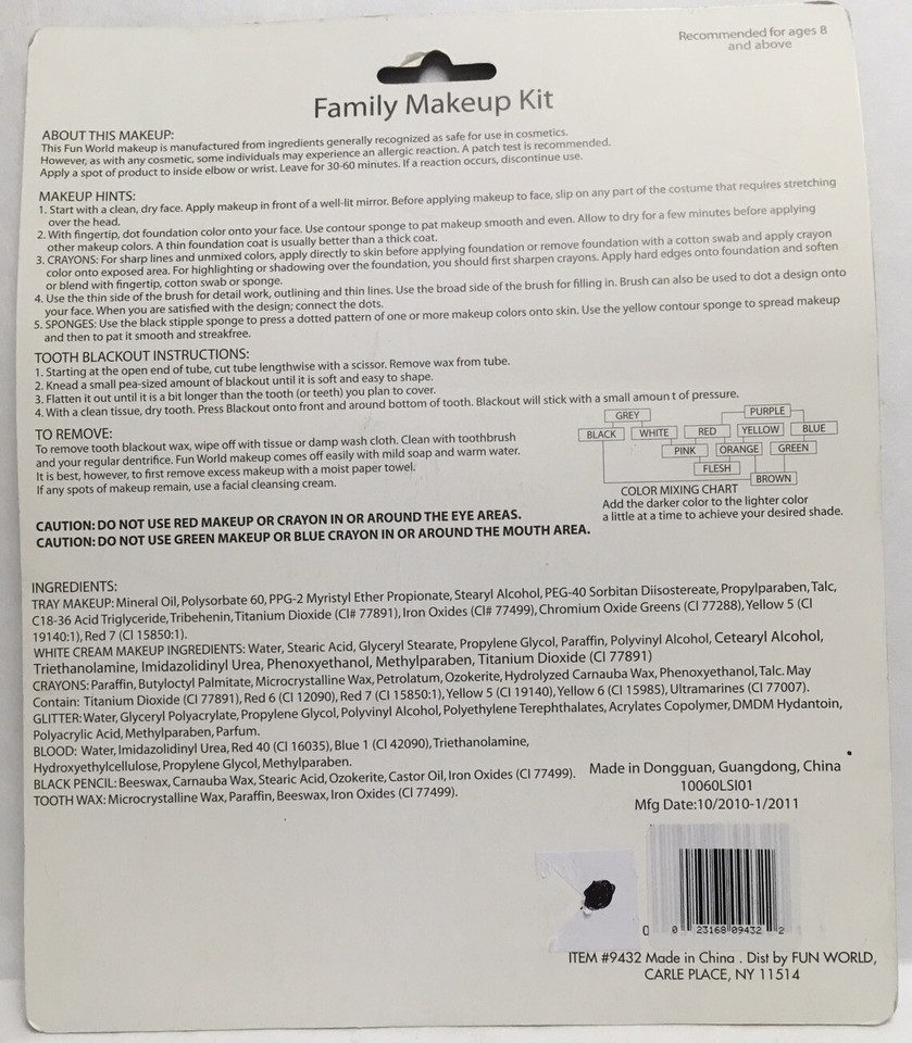 Fun World Family Makeup Kit Professional Quality Quick drying NIB | eBay