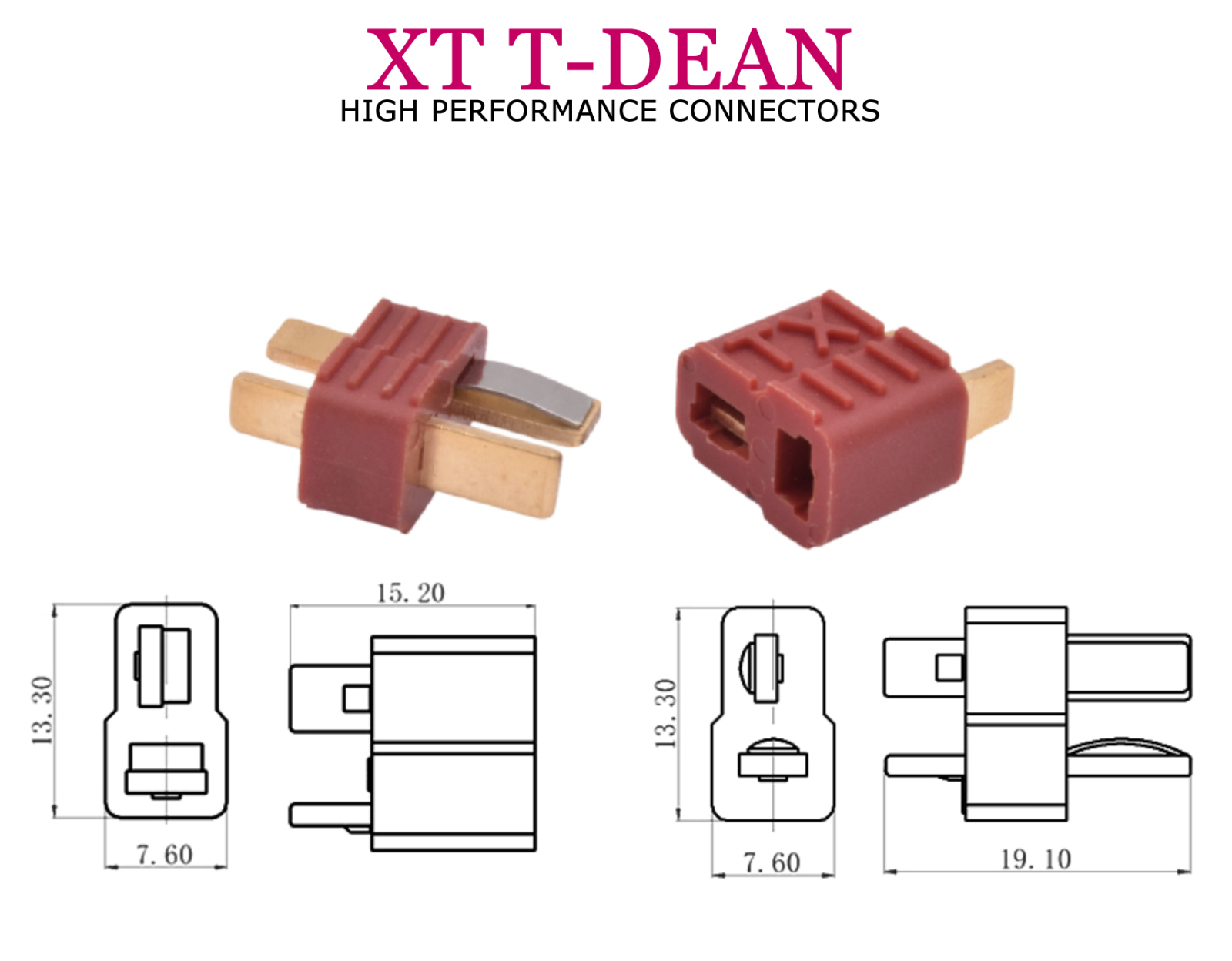 3 Paar 6 Stück Hochstrom XT T-Dean T-Stecker Dean T-Plug T-Connector ...