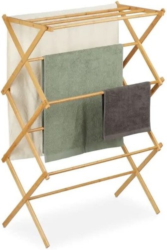 4 Tier Classic Bamboo Wooden Clothes Airer Traditional Folding Drying ...