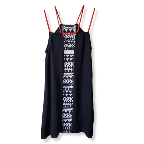 THML Shift Slip Mini Dress M Black Tribal Embroidered Boho Festival ...