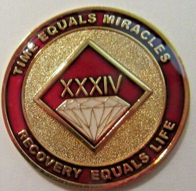 Narcotics Anonymous Red Burgundy 34 Year Medallion NA Clean Token Chip ...
