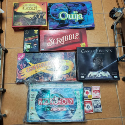 5x Board Games, 1x puzzle, 1x deck builder game, 4x packs of playing ...