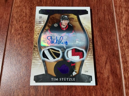 2023-24 UD ARTIFACTS. TIM STUTZLE DUAL PATCH AUTO. PURPLE. #8/10. SICK ...