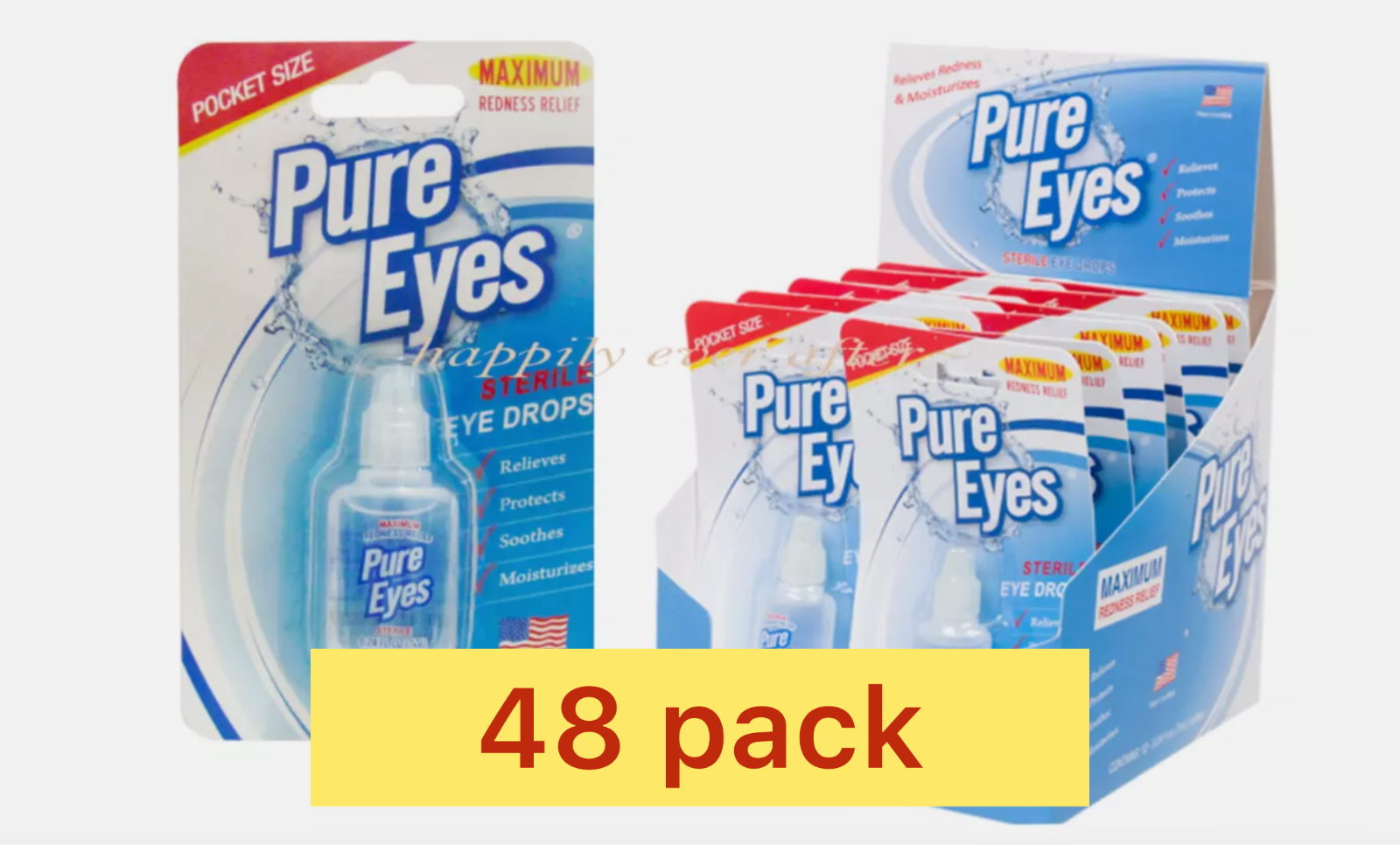 48 PACK PURE EYES DROPS REDNESS RELIEF 0.24 FL OZ 7ML UP TO 12 HRS ...