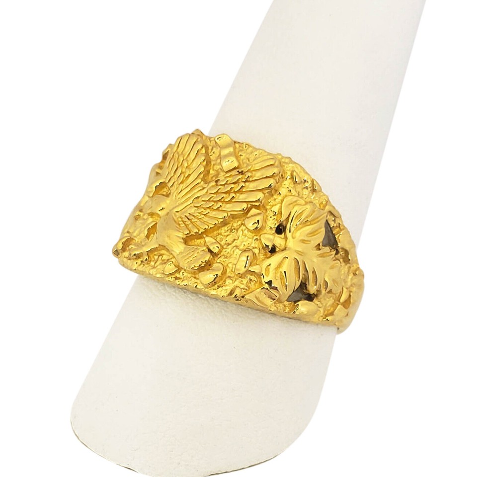 Solid 24K Yellow Gold Eagle Nugget Ring, Large Mens Gold Nugget Ring ...