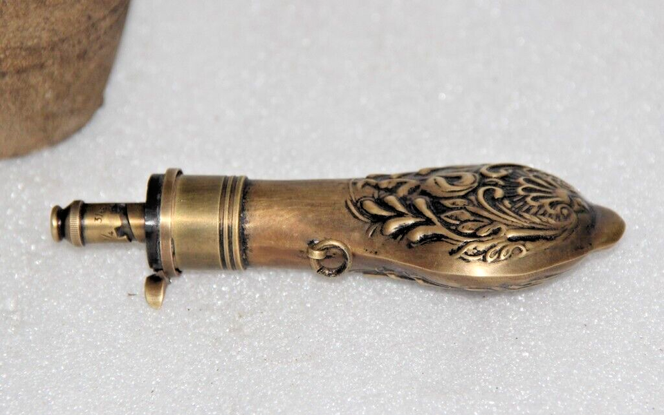 Vintage Victorian Look Brass Engraved Gun Powder Bottle, Flask - 13985 ...