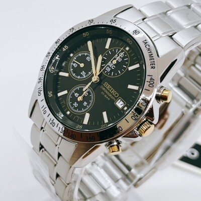 Seiko SBTQ043 Black Gold Mens Chronograph Watch Spirit Practical ...