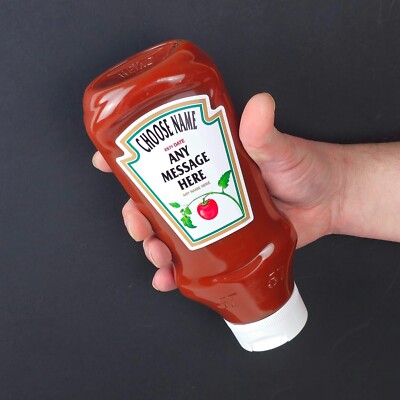 Personalised Joke Ketchup Bottle Label Sticker Any Name/Message Fun ...