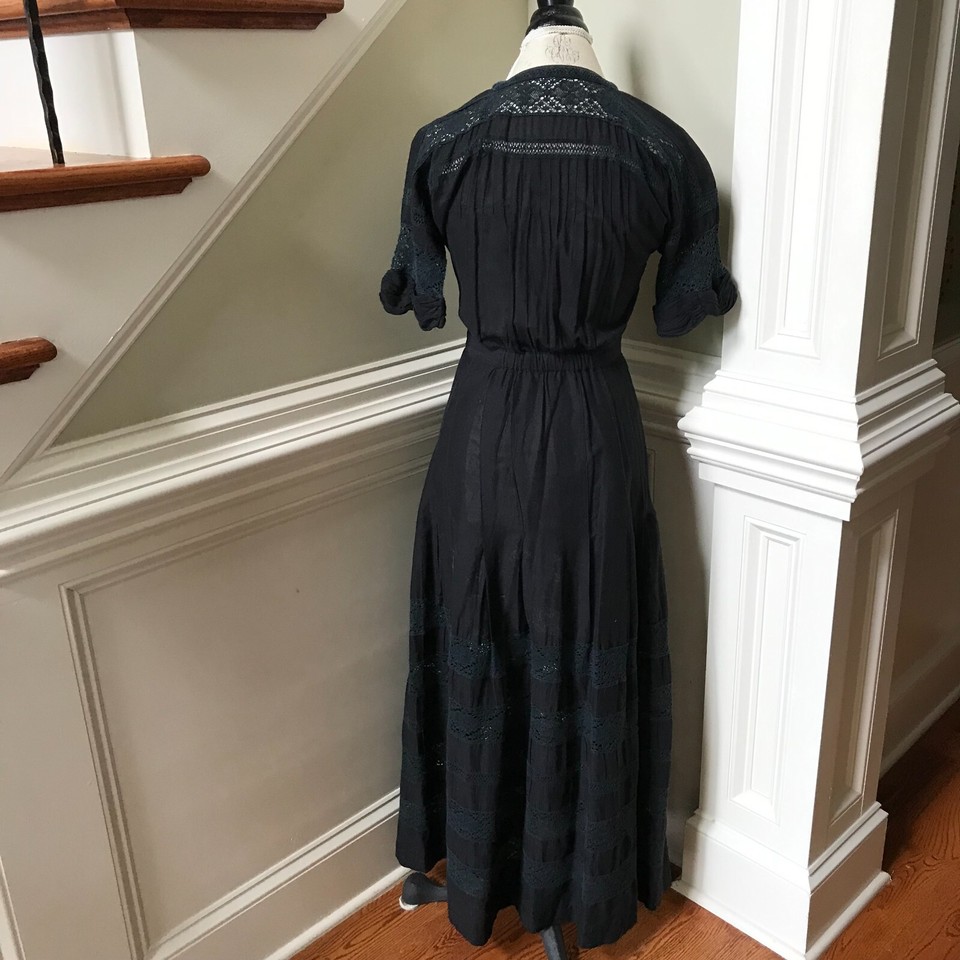 LoveShackFancy Edie Maxi Dress Womens Small Black Crew Neck Lace Short ...