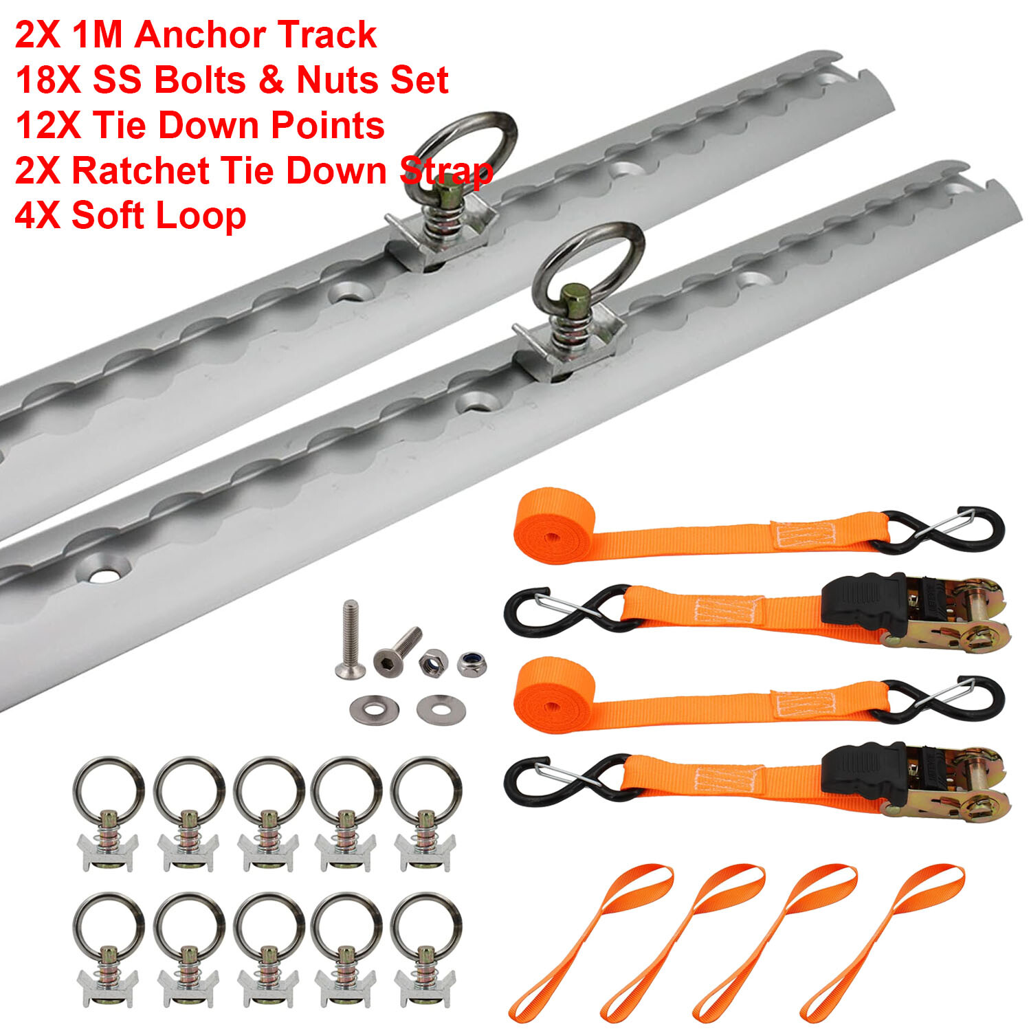1M L Track Anchor Track Tie Down Point Rail Caravan 2 Track & 2 Ratchet ...