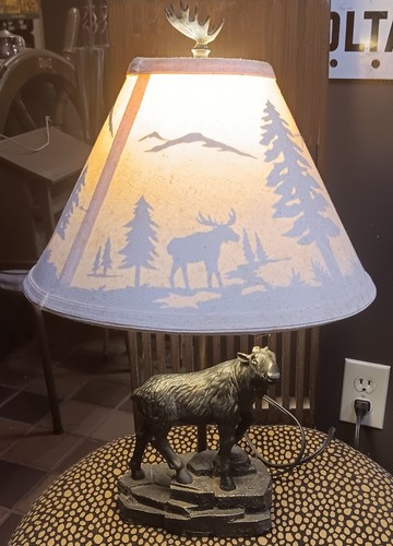 Rustic Moose Table Lamp w/ Antler Finial – 22" Tall Cabin Lodge Decor ...