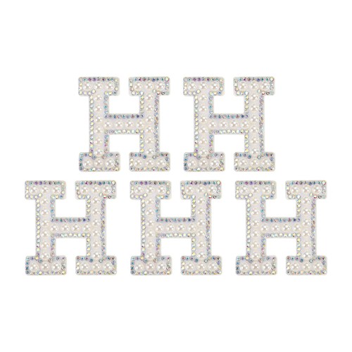 Iron on Letter H Patch Rhinestone Shiny Pearl English Alphabet Sewing ...