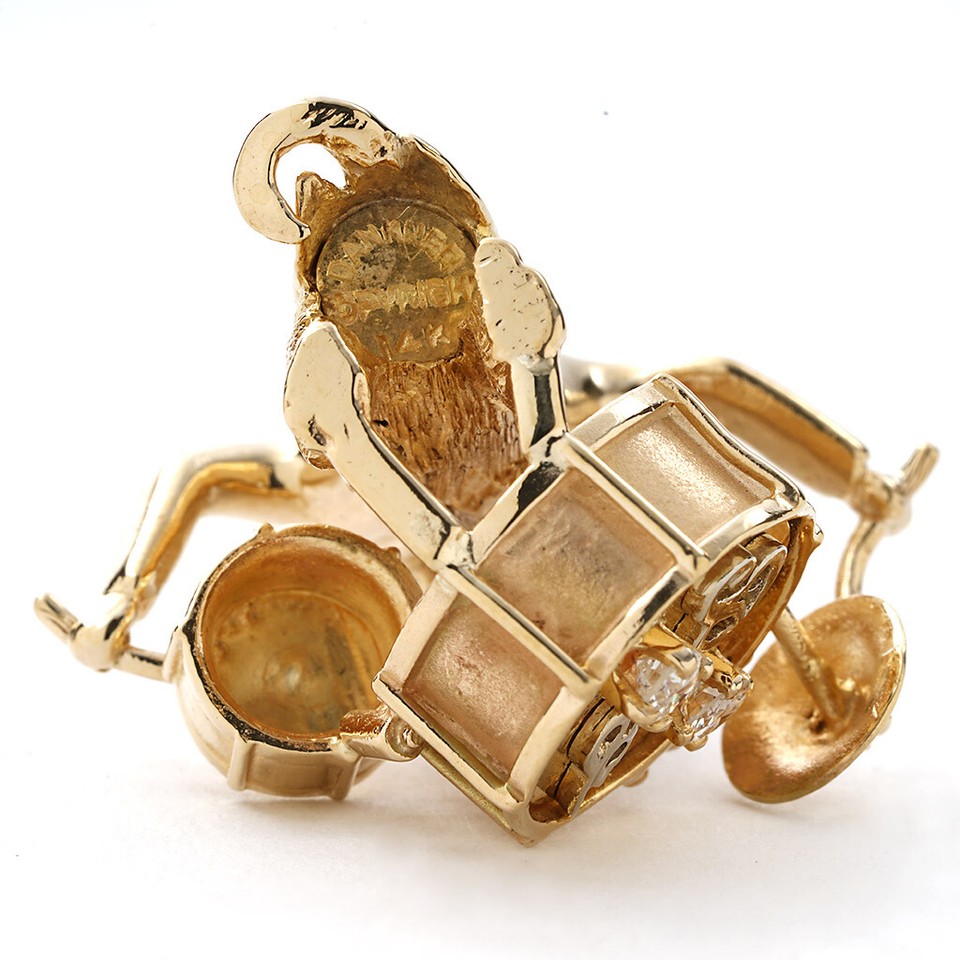 Dankner Vintage Cat Playing Drums Charm 14k Yellow Gold | eBay
