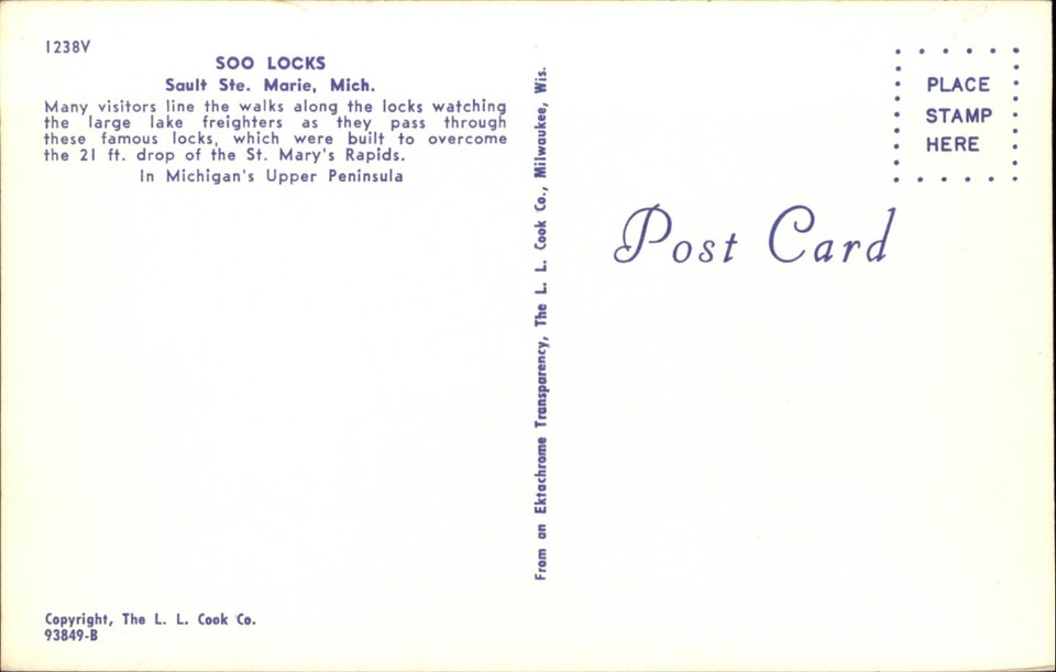 Thomas W Lamont Soo Locks Sault Ste Marie Michigan freighter postcard ...