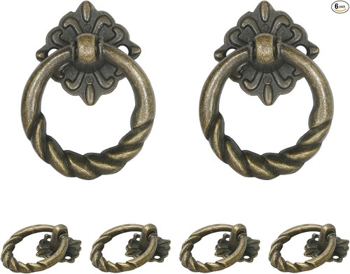 6pcs Flower Drop Ring Drawer Pulls, Small Vintage Cabinet Ring Handles, Metal | eBay
