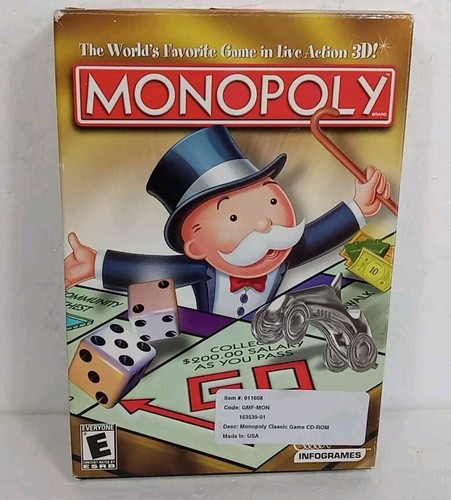 Infogames PC Monopoly original 2001 The World's Favorite Game In Live ...
