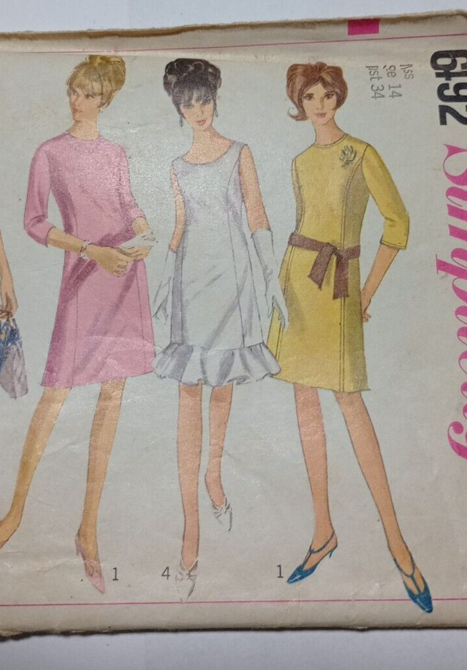 Simplicity 6492 Sewing Pattern VTG 1960s Princess Seam A-Line Dresses ...