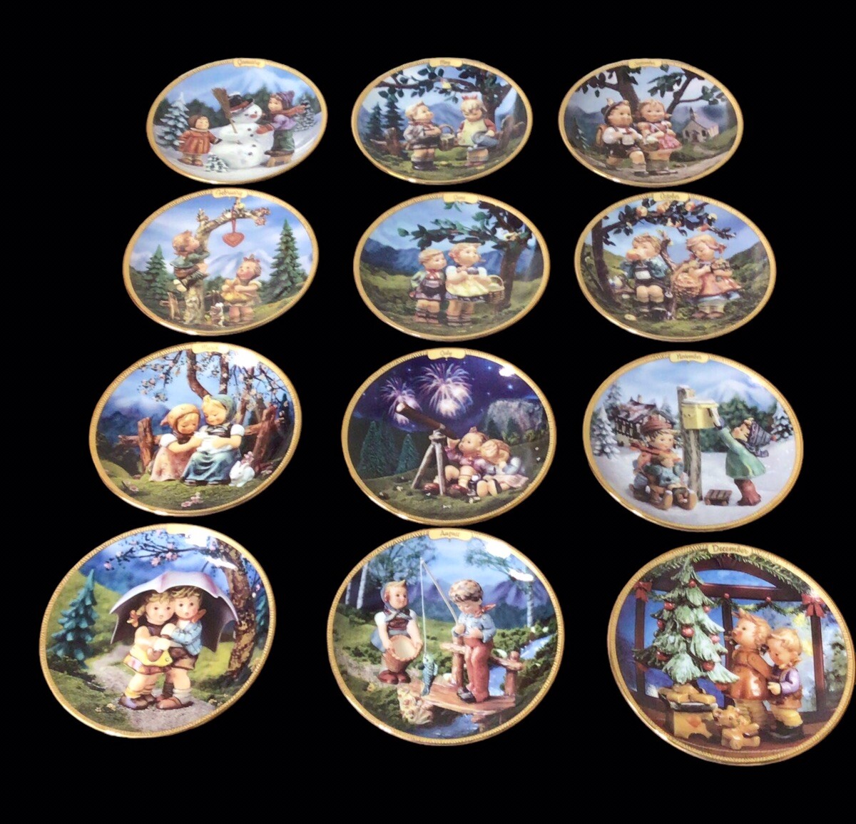 VTG M.J. Hummel Seasons of Joy Perpetual Wood Calendar Tiles, 12 Plates ...