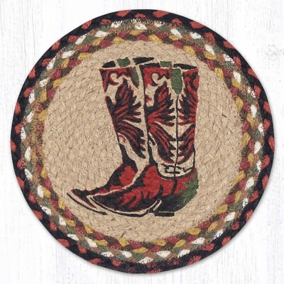 Cowboy Boots 10" Round Placemat Trivet Earth Rugs Braided Jute Farm ...