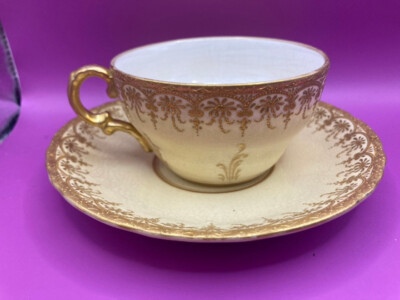 Vintage Edwin M Knowles Ornate Gold Porcelain Tea Cup & Saucer Semi ...