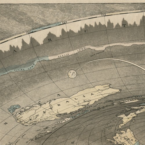 1893 Flat Earth Map Poster Print, Square and Stationary Earth, Orlando ...