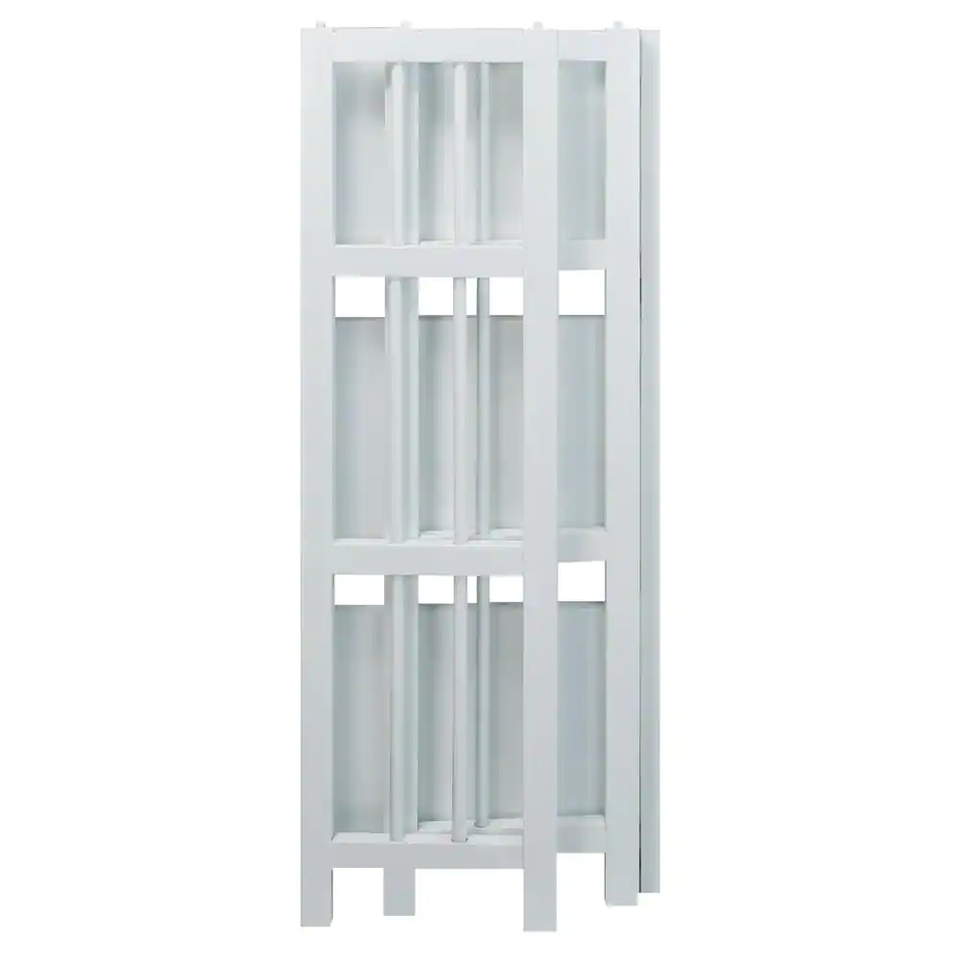Folding Bookcase 3 Shelf Solid Wood 14in White Home Office Stackable ...