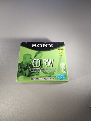 NEW SONY CD-RW 5-Pack Jewel Case 700MB 80 Min Rewritable Multi Speed 1x ...